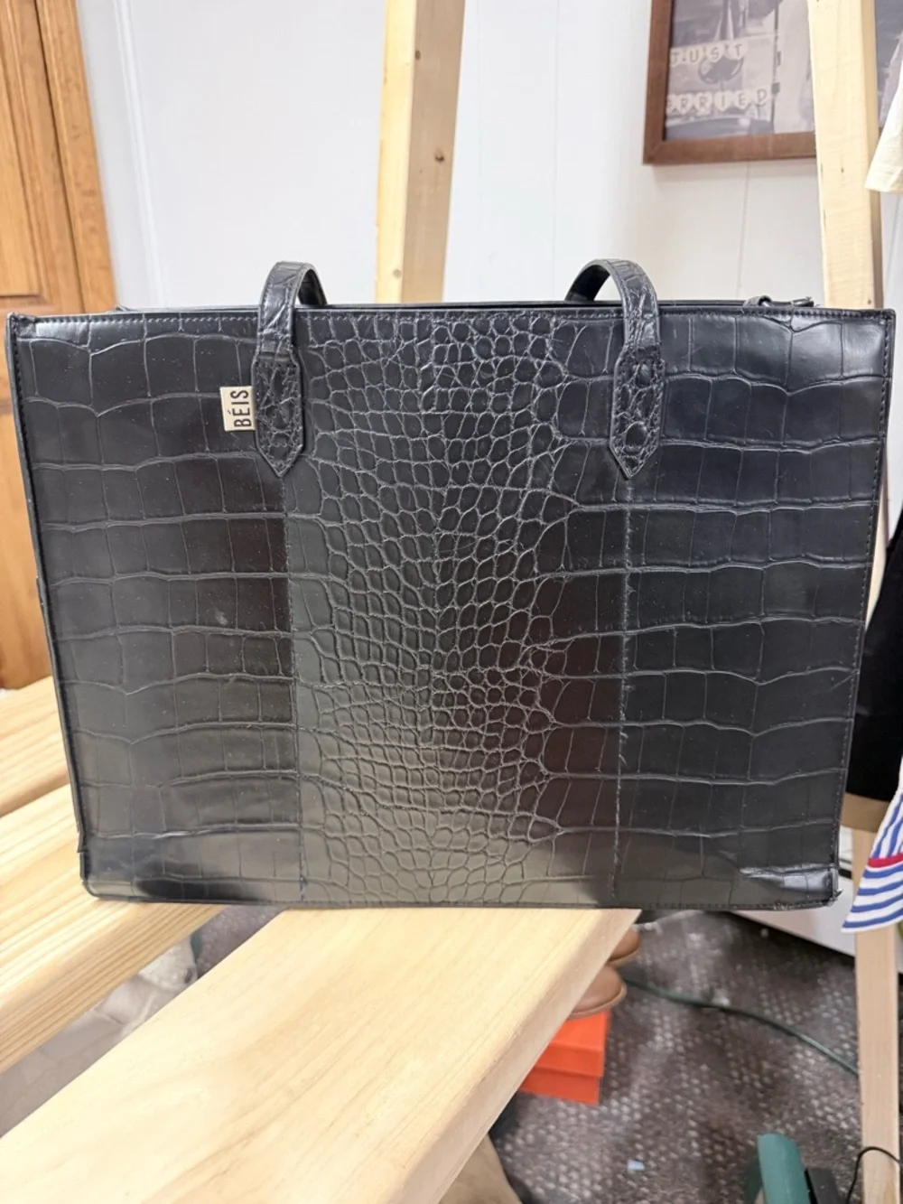 BEIS | Bags | Beis The Work Tote In Black Croc | Poshmark